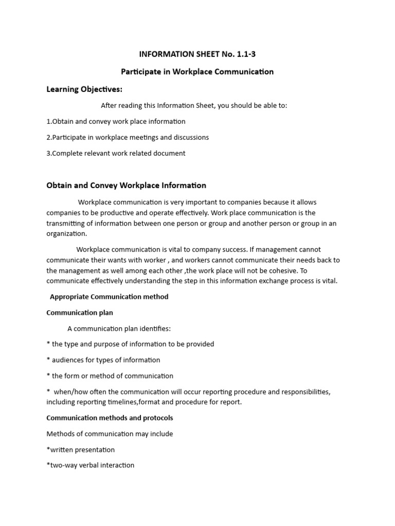 Information Sheet No 1 | PDF | Communication | Information