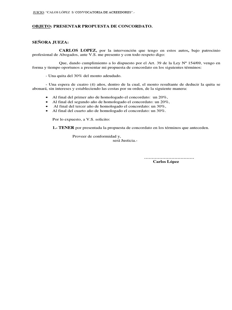 Propuesta de concordato modelo | PDF