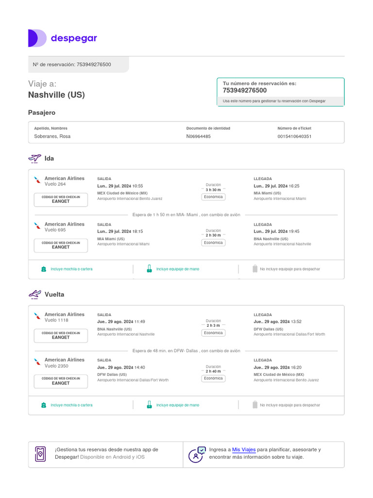 Voucher Flight D-202406180445 | PDF | Aeropuerto | aerolíneas americanas
