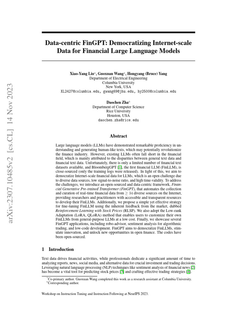 Data-Centric FinGPT - Democratizing Internet-Scale | PDF | Social Media ...