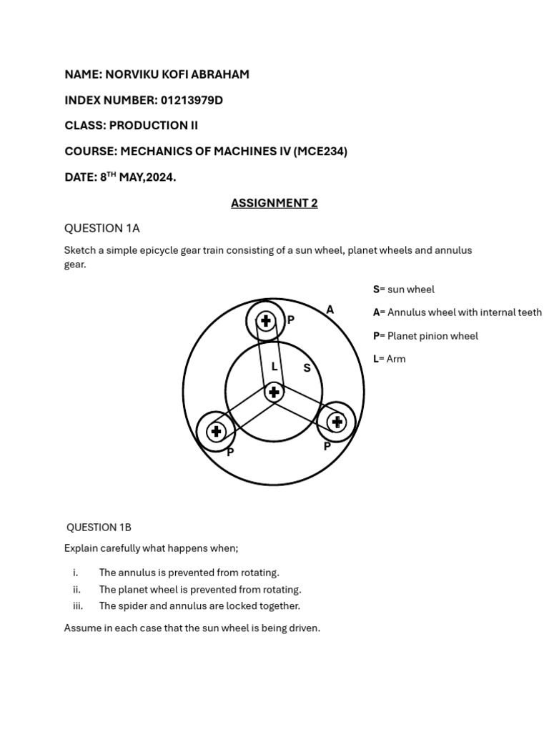 Mce234 Assignment 2 (Mechanics of Machines) | PDF | Gear | Rotation
