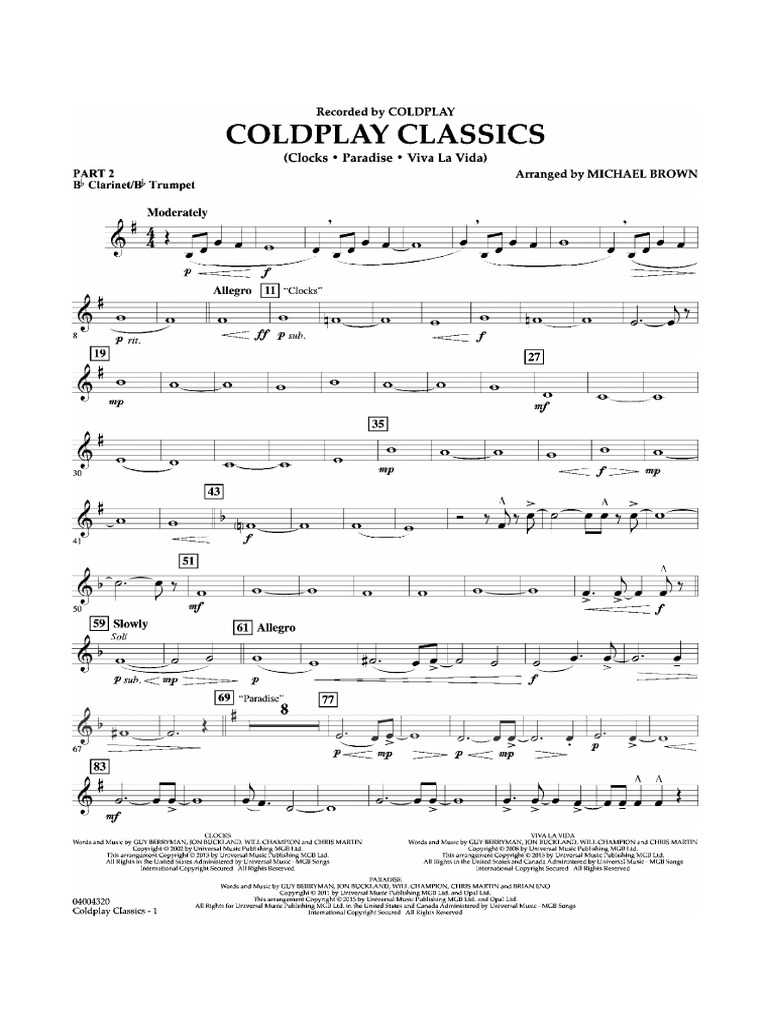 Coldplay Classics - Trompeta | PDF