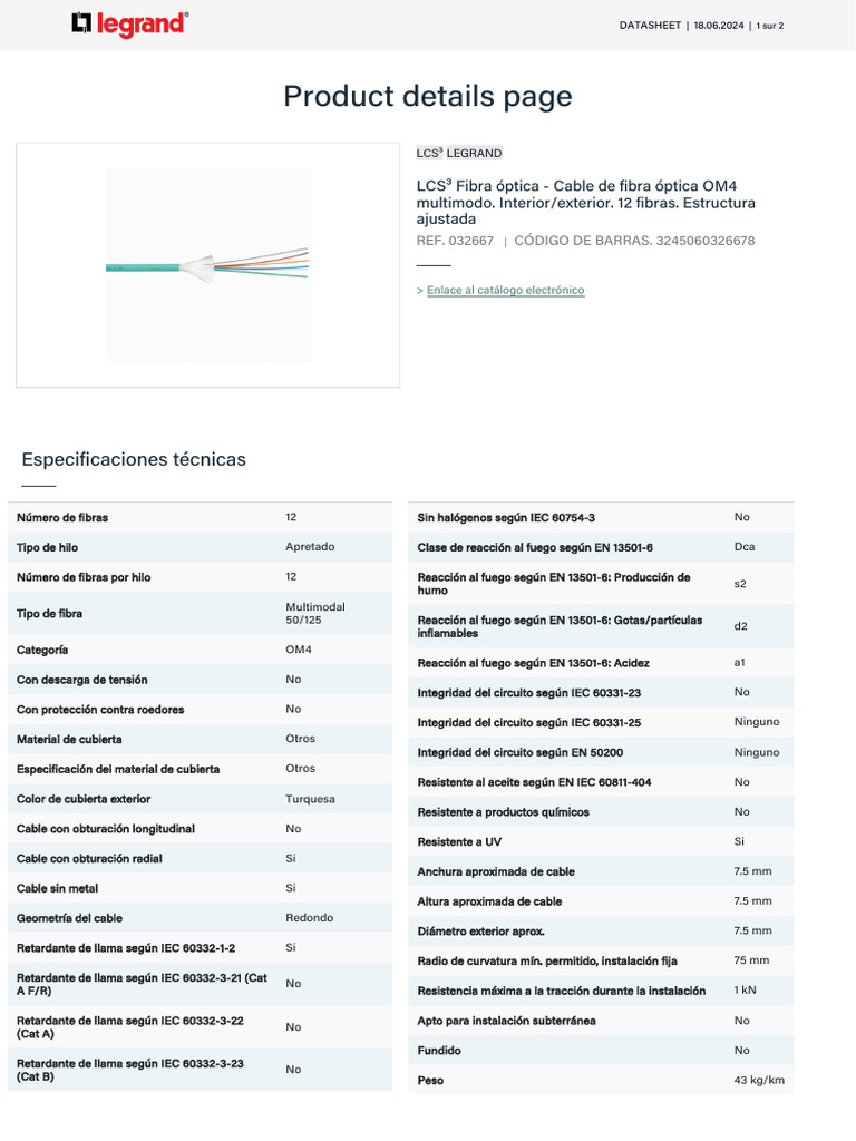 ProductSheet | PDF | Fibra óptica | Materiales