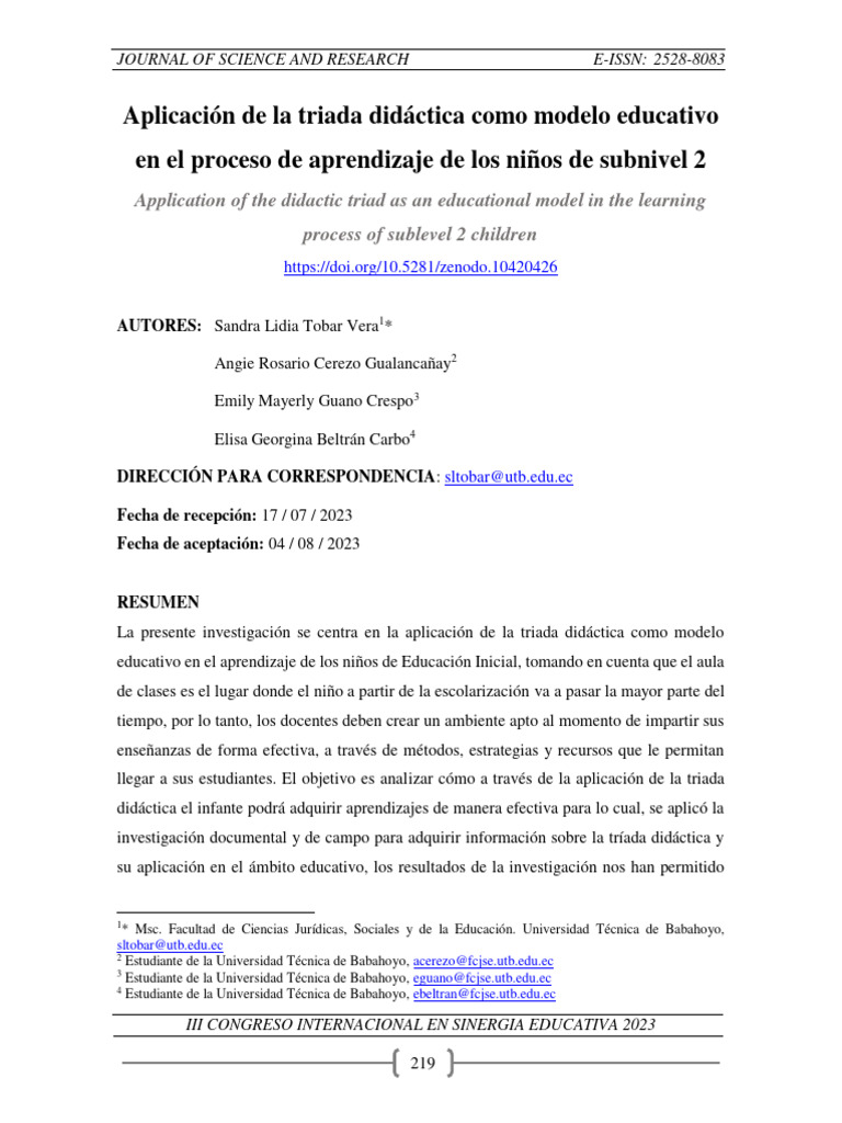 Aplicación de La Triada Didáctica Como Modelo Educativo en El Proceso de Aprendizaje de Los ...