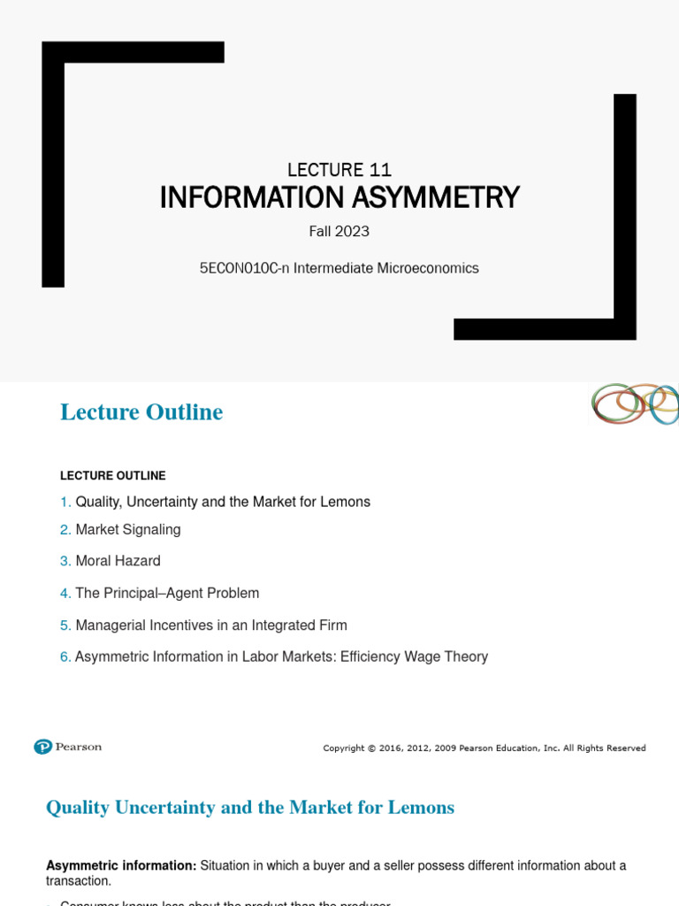 Lecture 11 - Information Asymmetry | PDF | Adverse Selection | Market ...