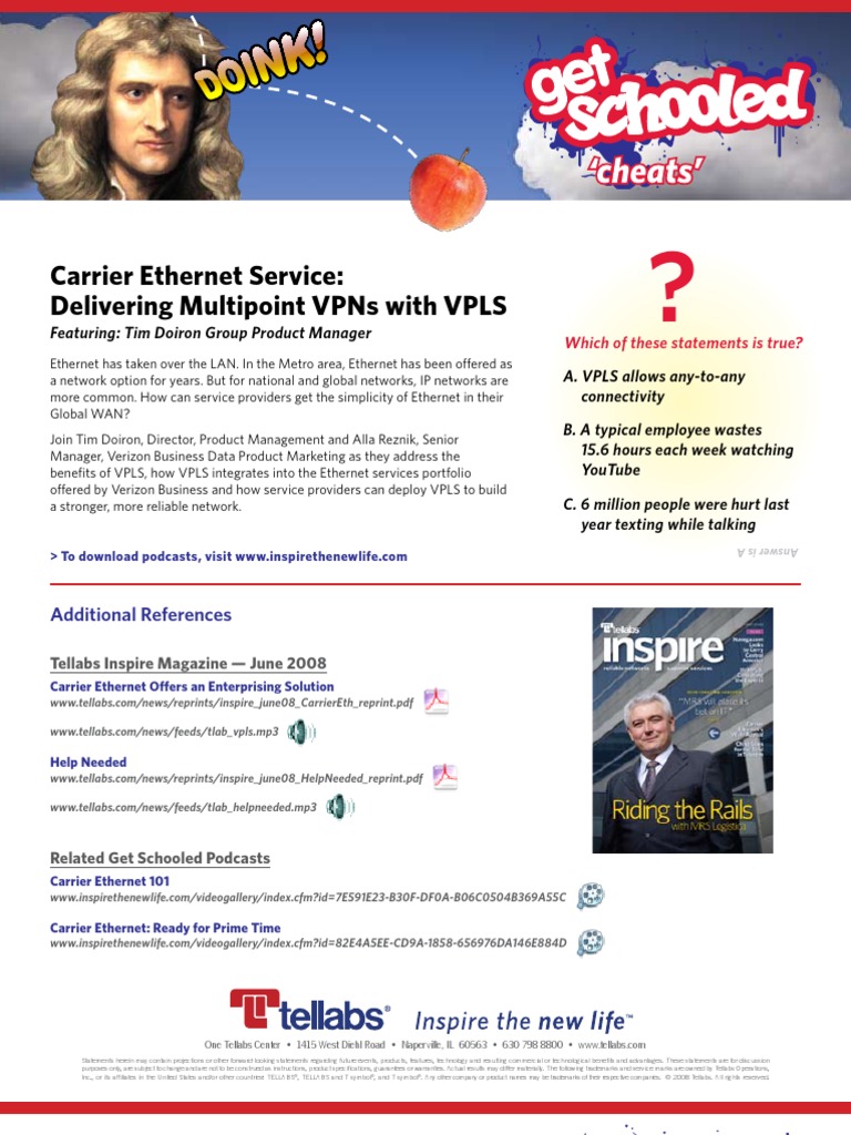 Tellabs Get Schooled Cheat Sheet: Carrier Ethernet Service: Delivering Multi-Point VPNs With ...