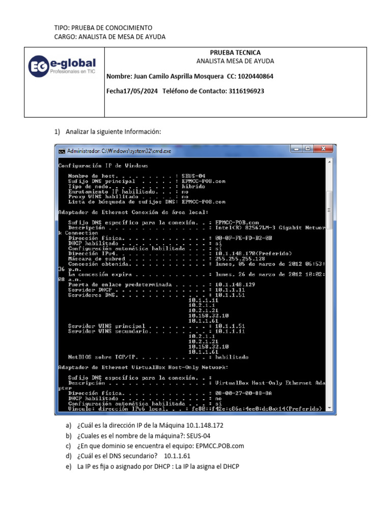 Prueba Tecnica - 2019 | PDF | Dirección IP | Memoria de acceso aleatorio