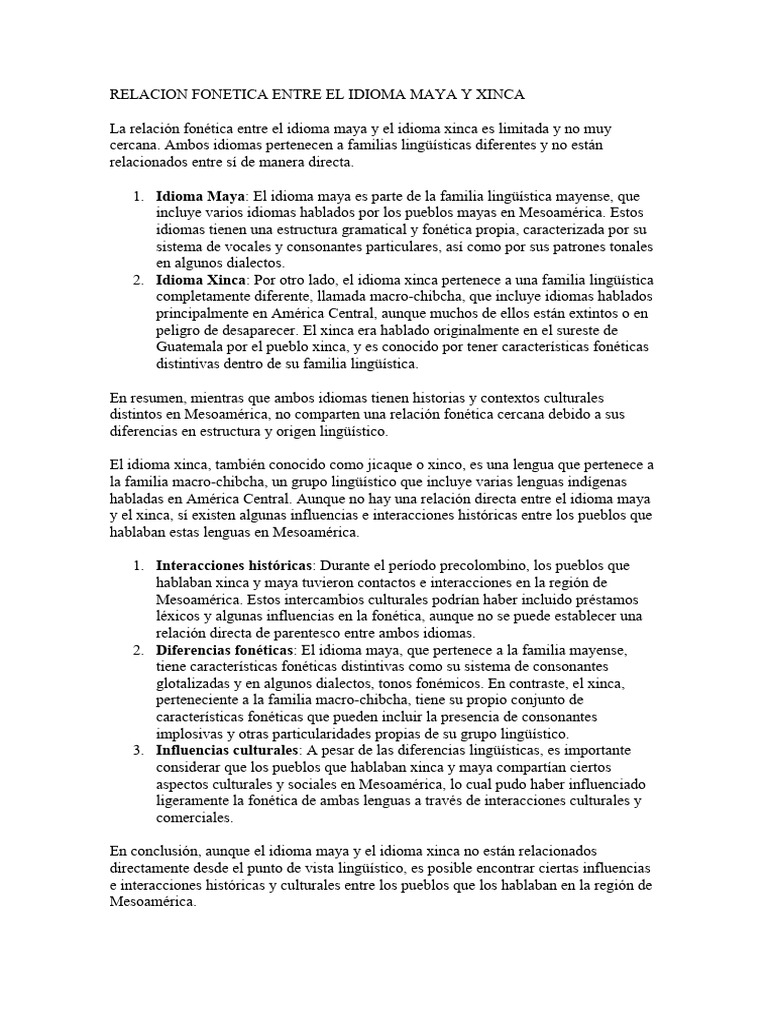 Relacion Fonetica Entre El Idioma Maya y Xinca | PDF | Civilización ...