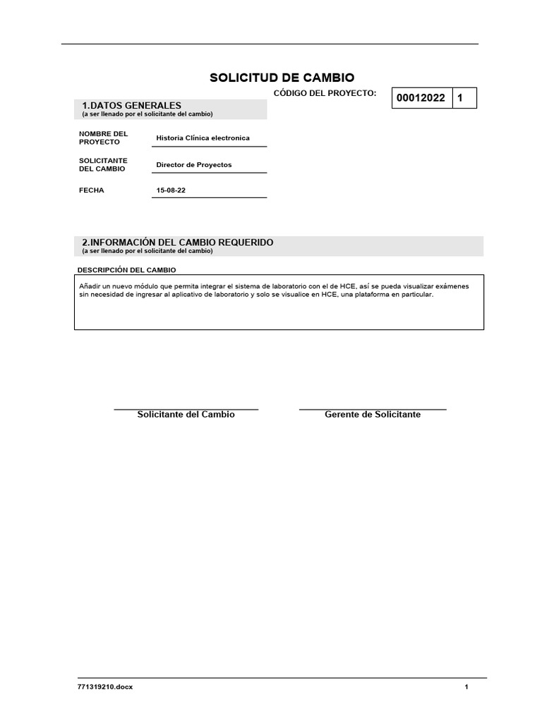 Formato de Sol de Cambio - Sem 10 | PDF | Registro Electrónico de Salud ...