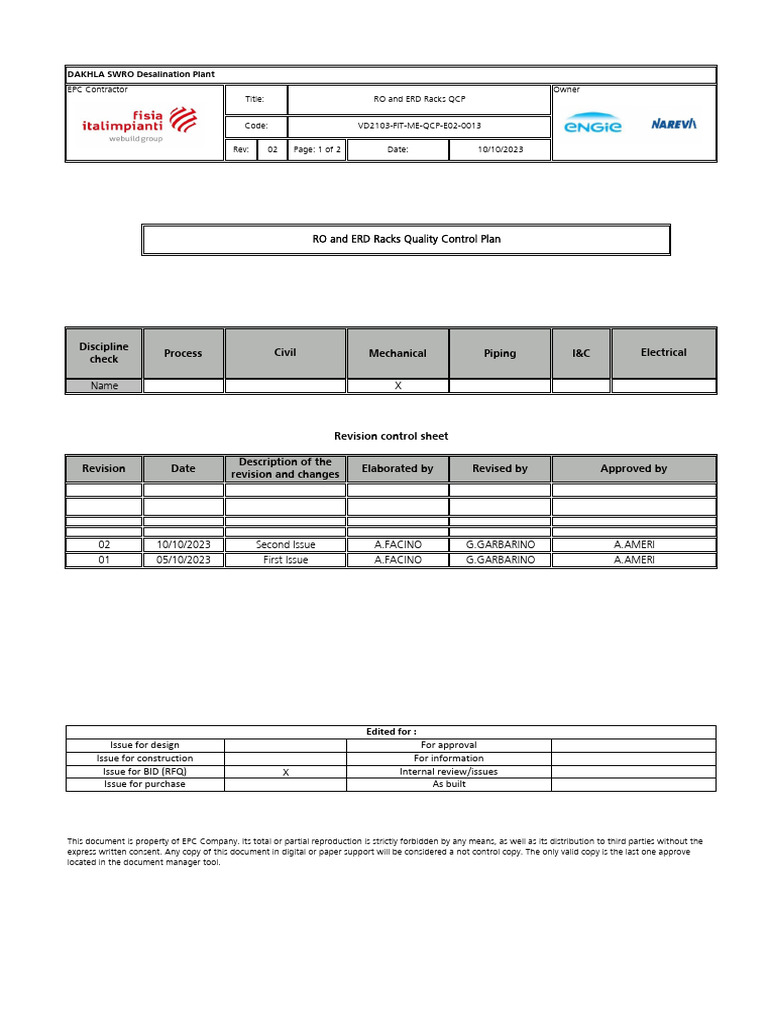 VD2103-FIT-ME-QCP-E02-0013-02 - RO ERD Racks Quality Control Plan | PDF ...