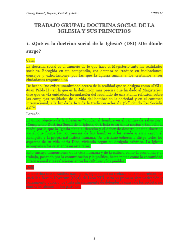 TP Catequesis Dsi | PDF | Doctrina social católica | Iglesia Católica