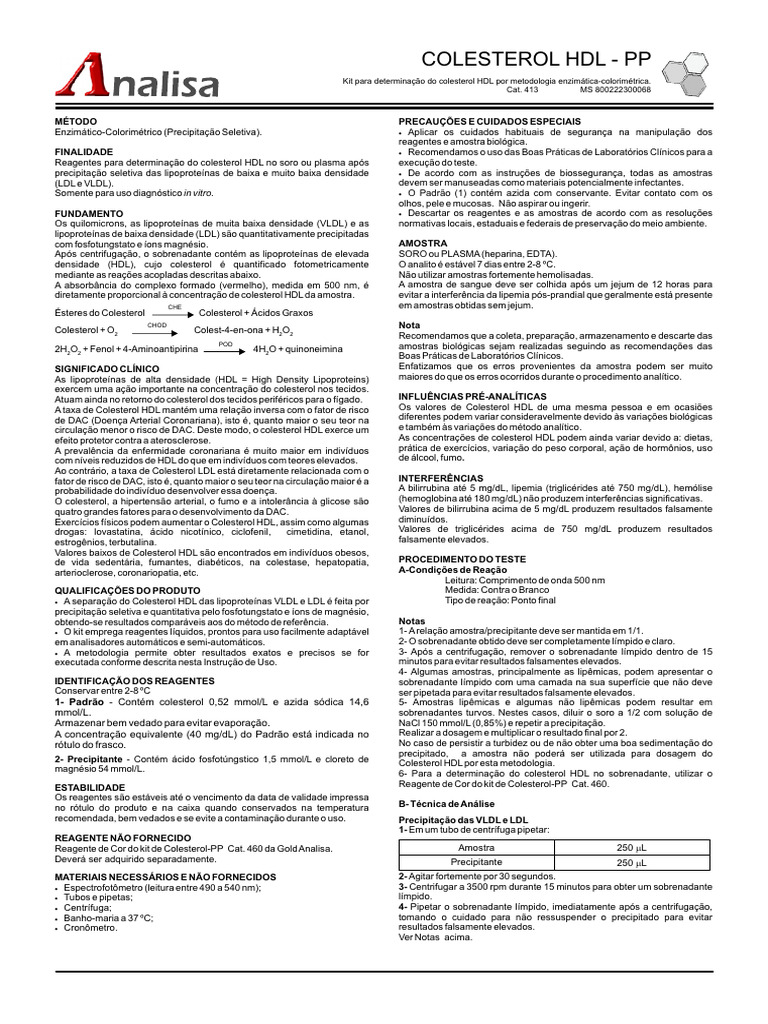 Determinação de Colesterol HDL em Soro | PDF | Doença arterial ...