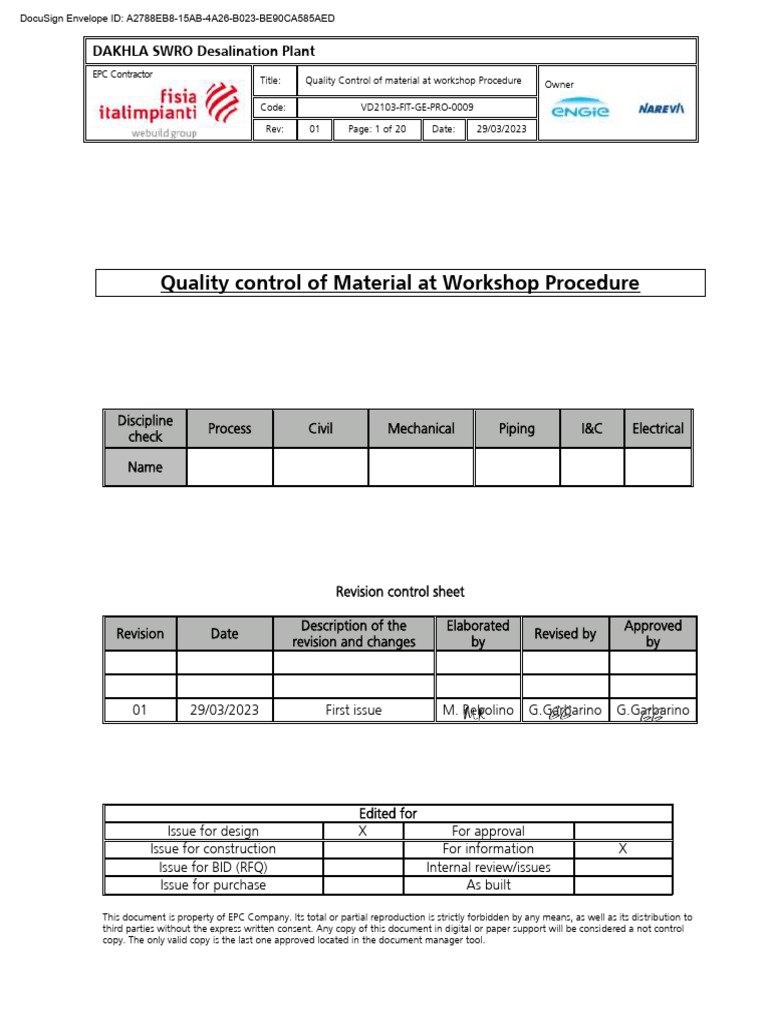VD2103-FIT-GE-PRO-0009-01 - Quality Control of Material at Workshop ...