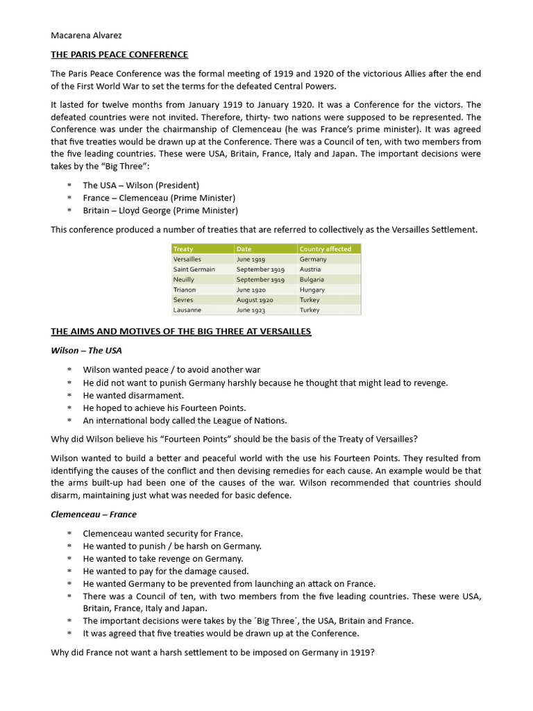 History Paris Conf MA | PDF | Treaty Of Versailles | World War I ...