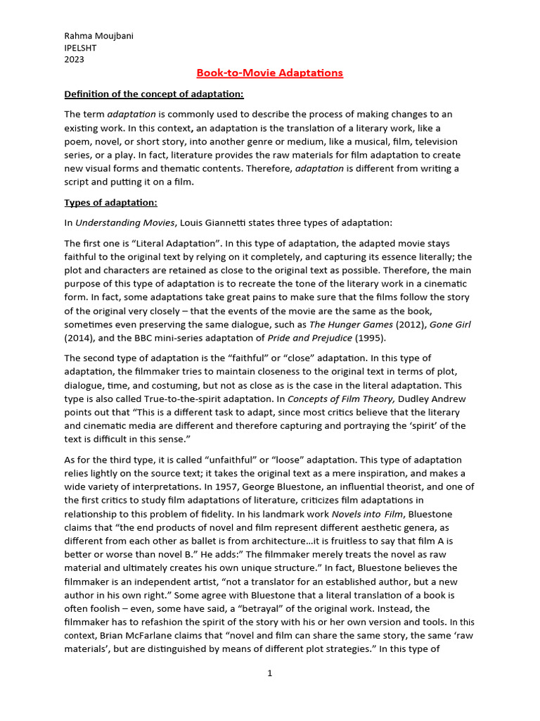 Understanding Book-to-Movie Adaptations | PDF | Image | Narration