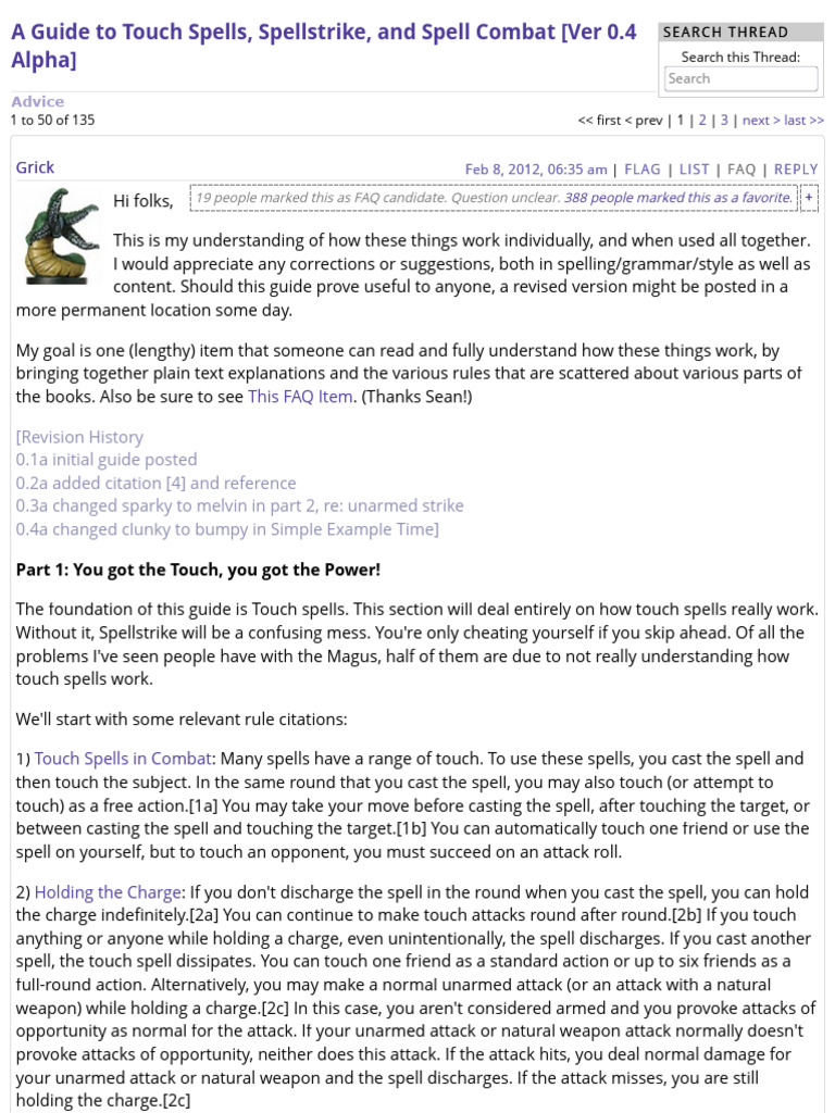 Touch Spells & Spell Combat Guide | PDF