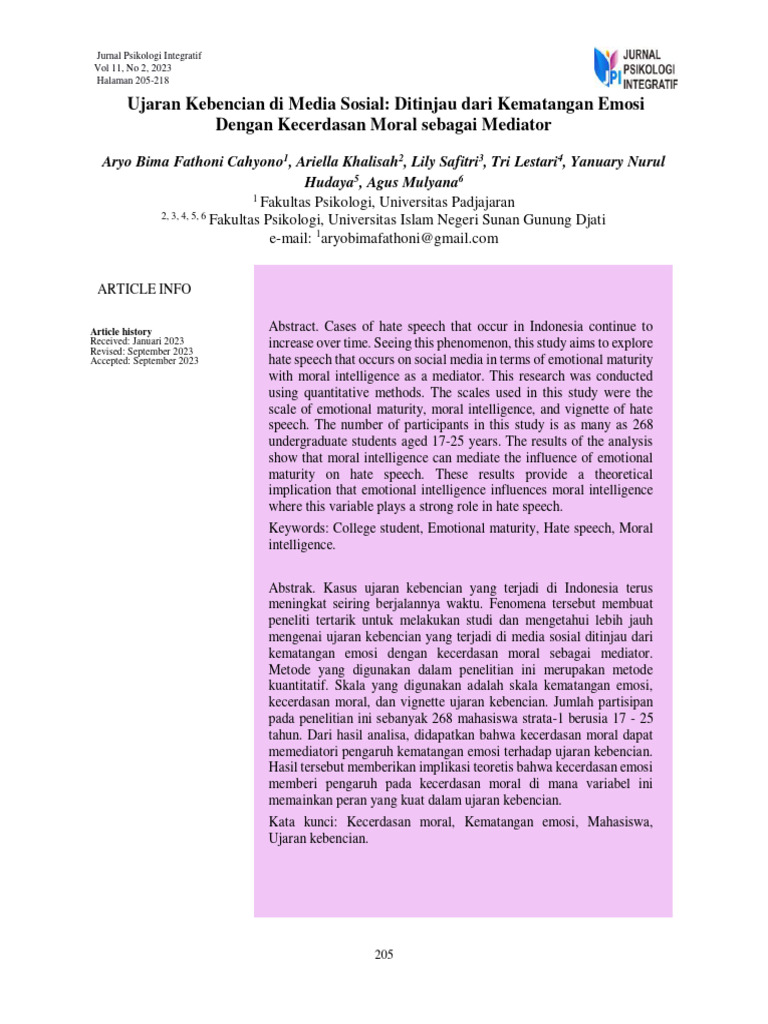Ujaran Kebencian Di Media Sosial: Ditinjau Dari Kematangan Emosi Dengan ...