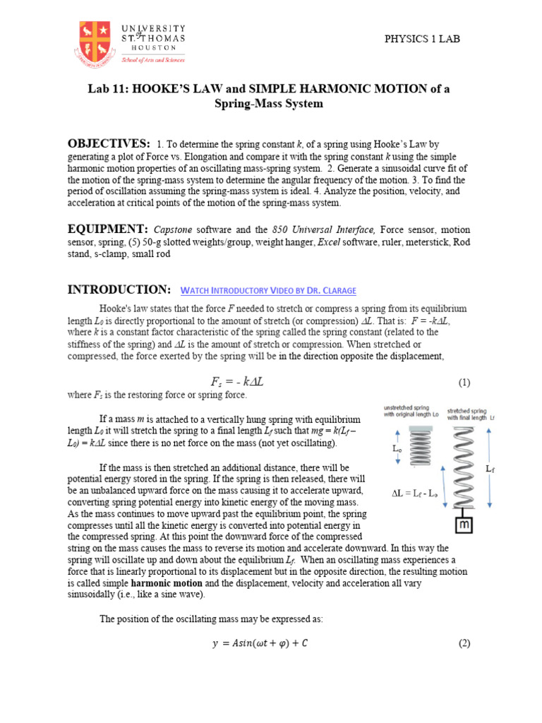 Lab11 - S23 - Instruction - SHM of A Spring-Mass System | PDF ...