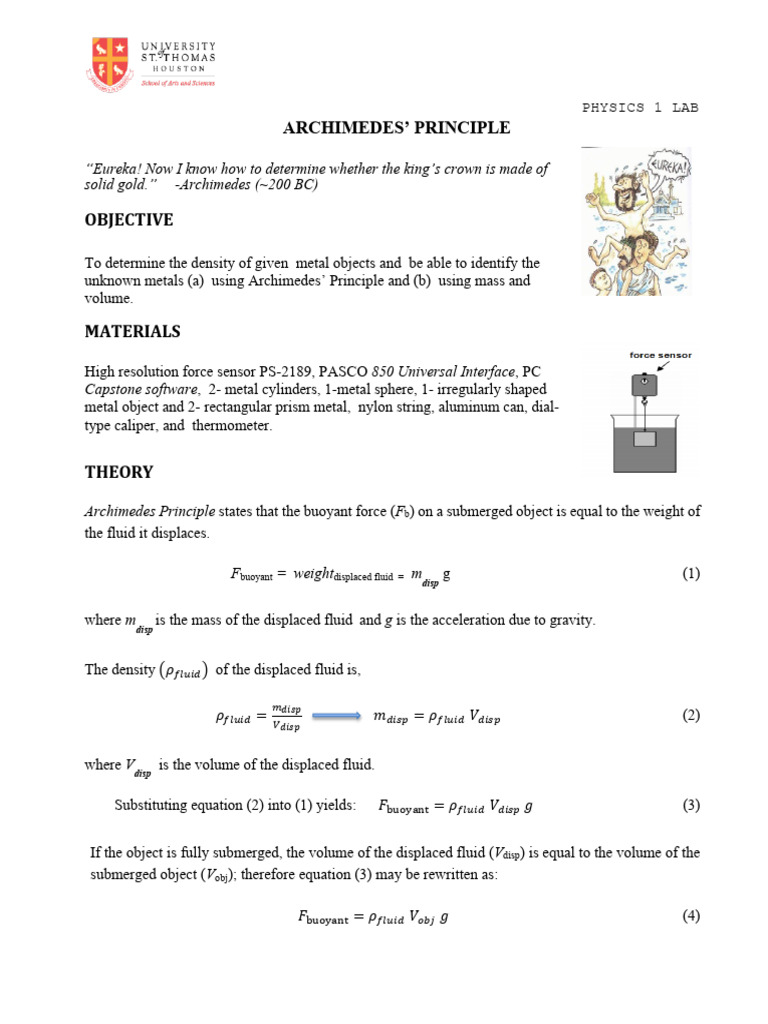 Archimedes' Principle Density Lab | PDF | Density | Buoyancy