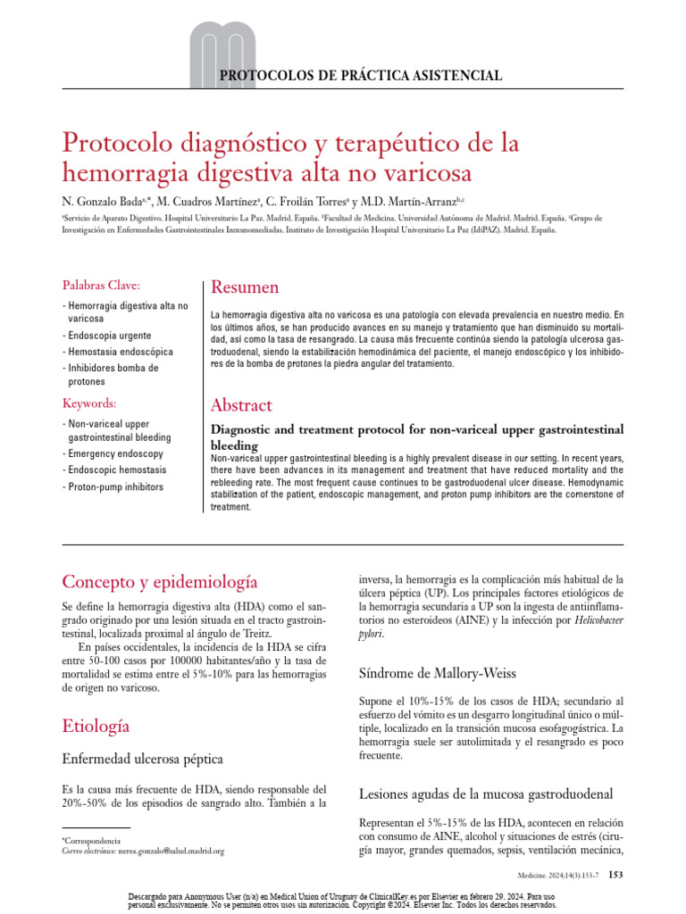 Protocolo DG y Tto HDA No Varicosa. | PDF | Gastroenterología | Medicina