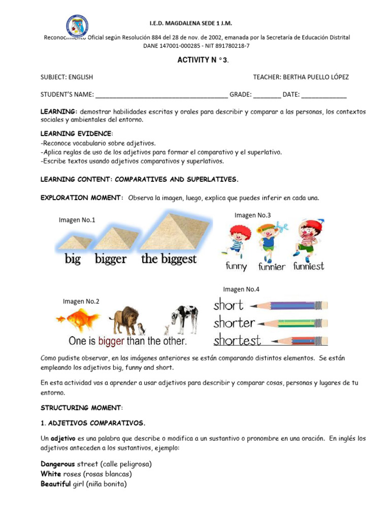 Activity No.3 Comparativos y Superlativos | PDF | Adjetivo | Lingüística
