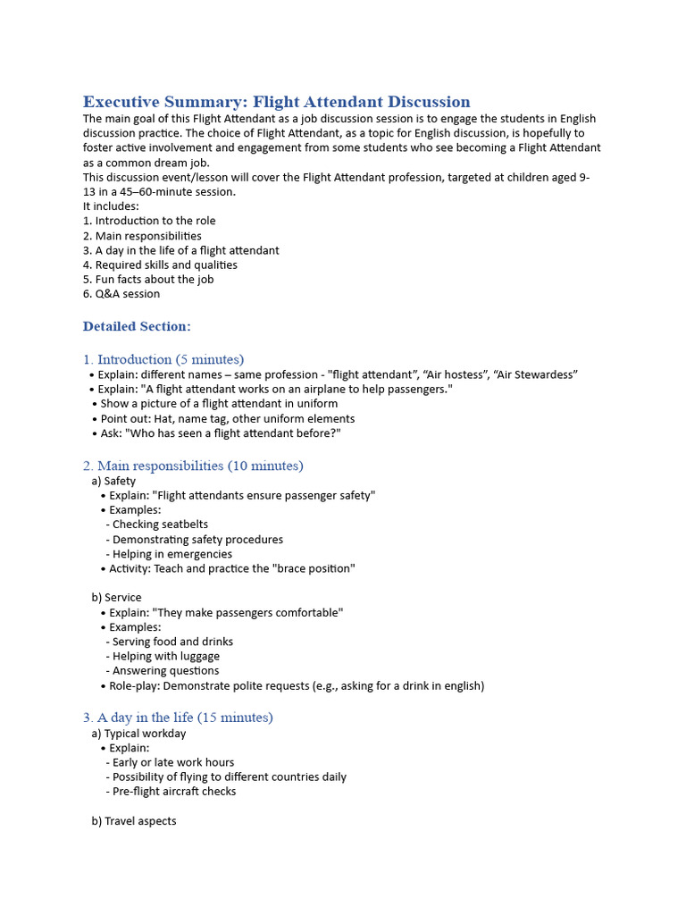 Flight Attendant Discussion Draft | PDF | Flight Attendant | Airlines