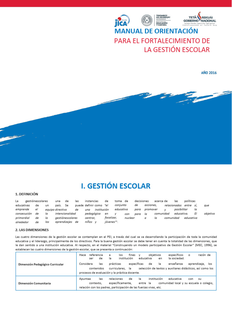 FF 2 MEC. JICA Manual de Orientación para El Fortalecimiento de La Gestión Escolar. Año 20 | PDF ...