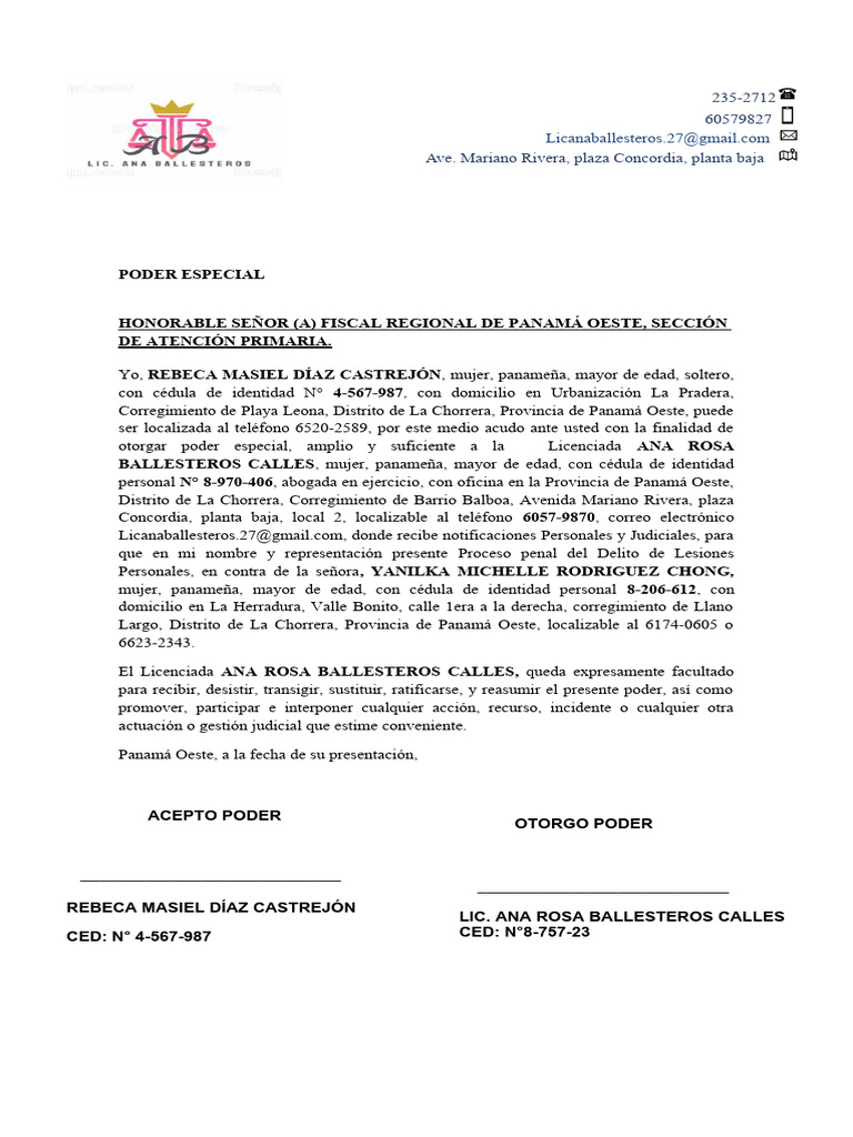 Poder Especial para Proceso Penal | PDF | Panamá | Justicia