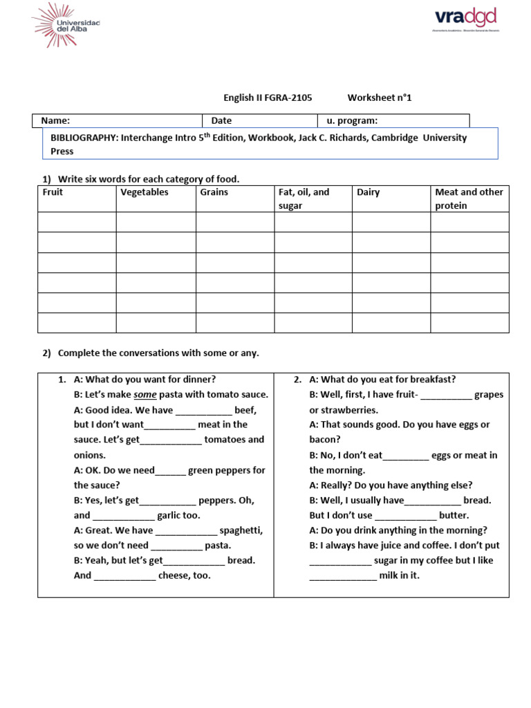 English II Week 2 Worksheet 1 | PDF | French Fries | Indian Cuisine