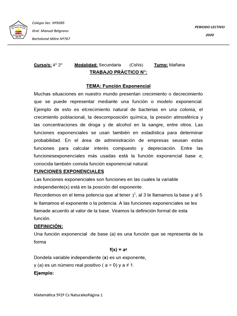 TP10 Función Exponencial | PDF | Funcion exponencial | Función (Matemáticas)