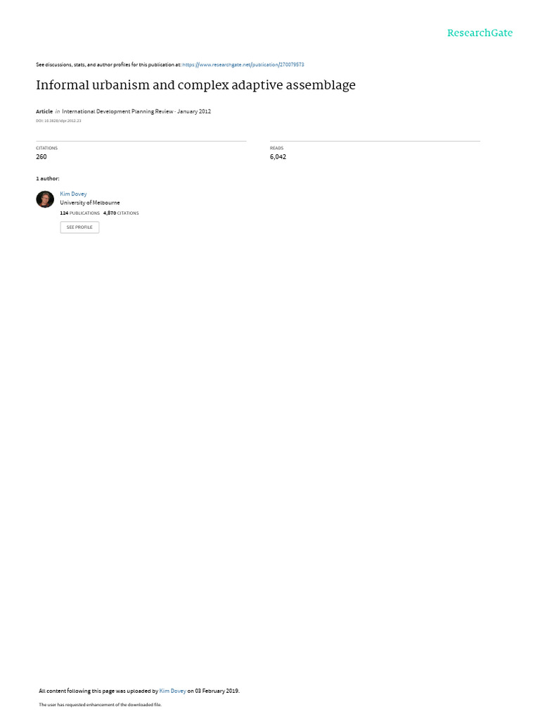 Informal Urbanism and Complex Adaptive Assemblage | PDF | Ecological Resilience | Slum