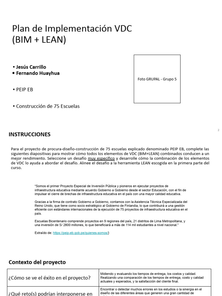 Plan de Implementación VDC (Bim + Lean) : - Jesús Carrillo - Fernando Huayhua | PDF | Planificación