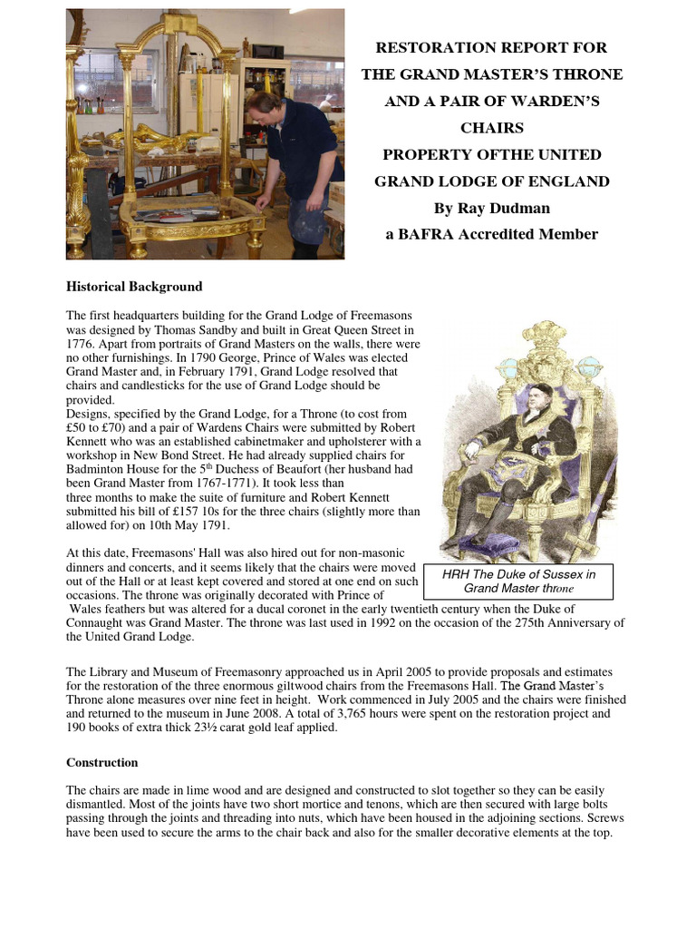 Restoration Report For The Grand Masters Throne and A Pair of Wardens ...