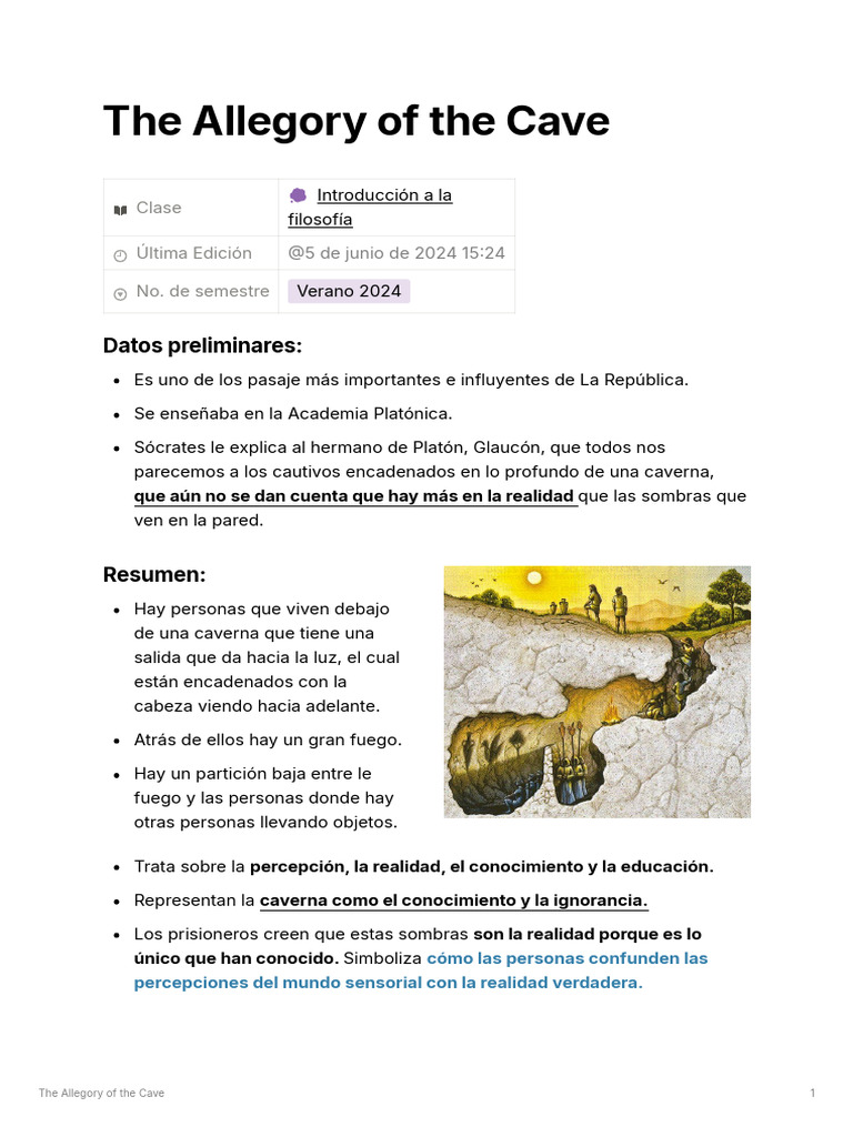 The Allegory of The Cave | PDF | Conocimiento | Platón