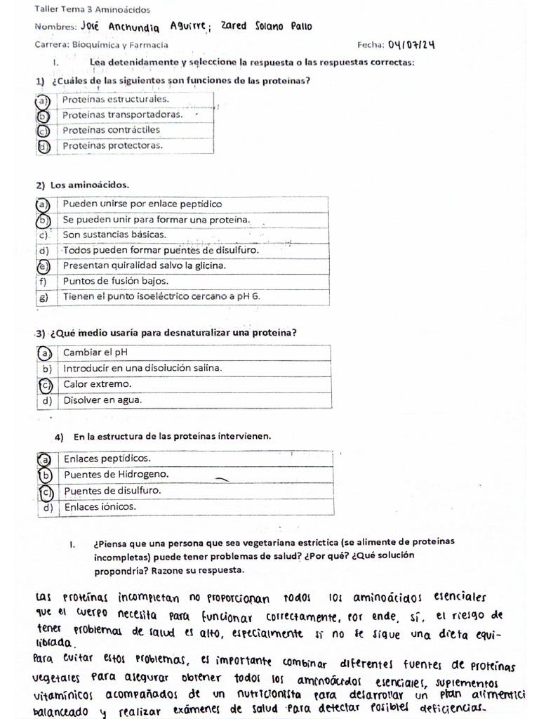Taller Aminoácidos - QOII | PDF