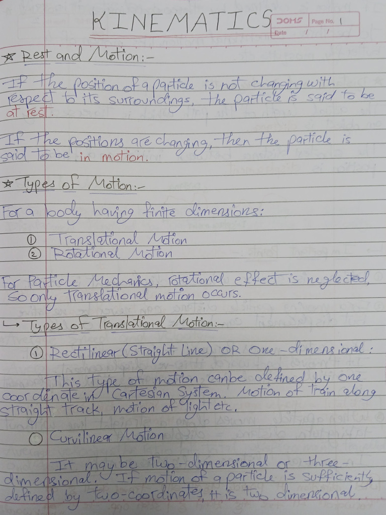 Kinematics Notes | PDF