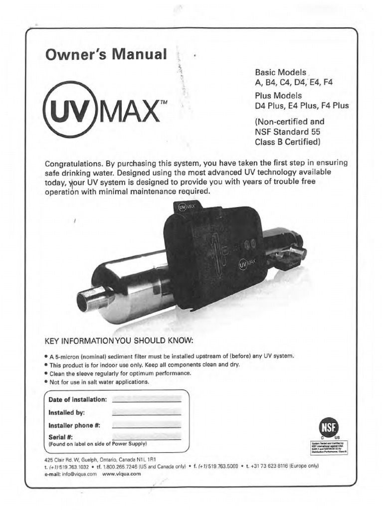 UV Max F4 Plus Manual | PDF