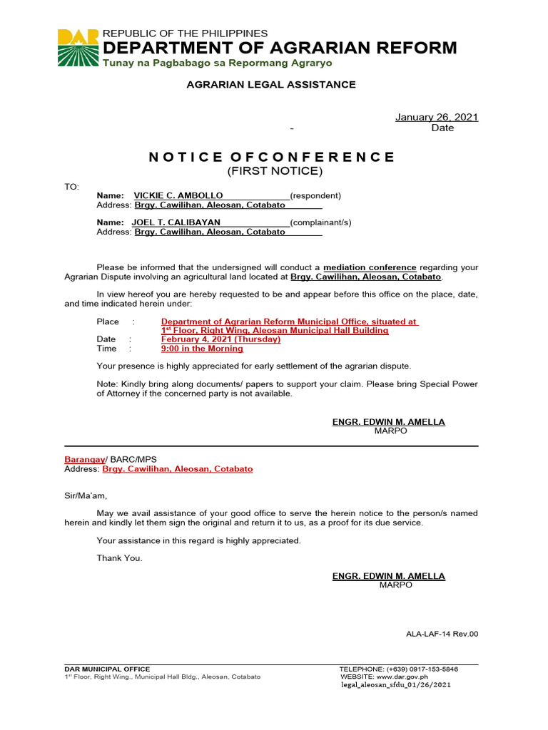 LH Notice Conference ALAF 14 | PDF | Dispute Resolution | Mediation