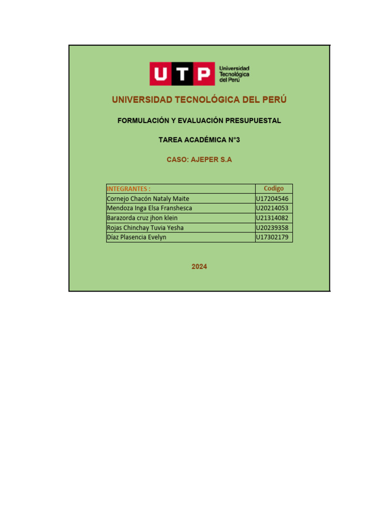 Ta3 Grupo 4 Formulacion y Evaluacion Presupuestal | PDF | Química