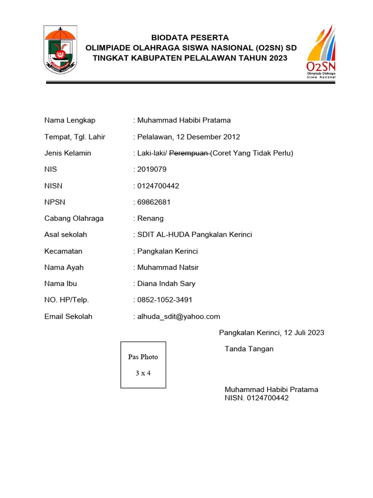 Biodata O2sn SD | PDF | Olahraga & Rekreasi