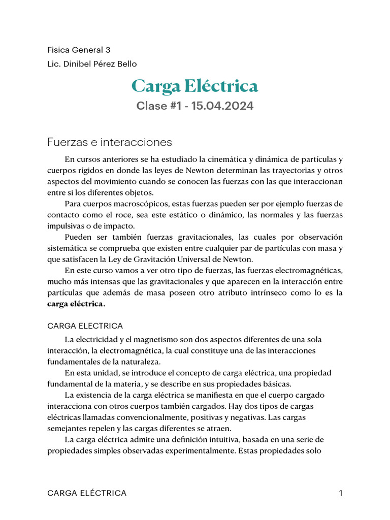 Clase 01 - Carga Electrica | PDF | Fuerza | Carga eléctrica