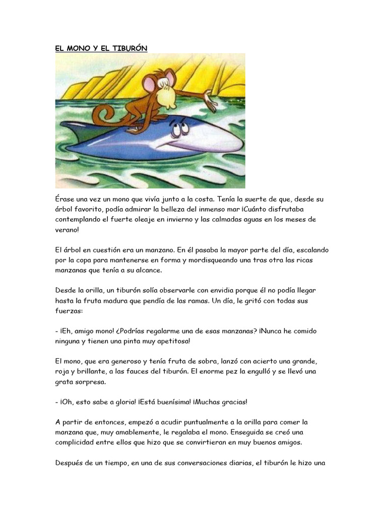 Cuento El Mono y El Tiburón | PDF | Tiburones