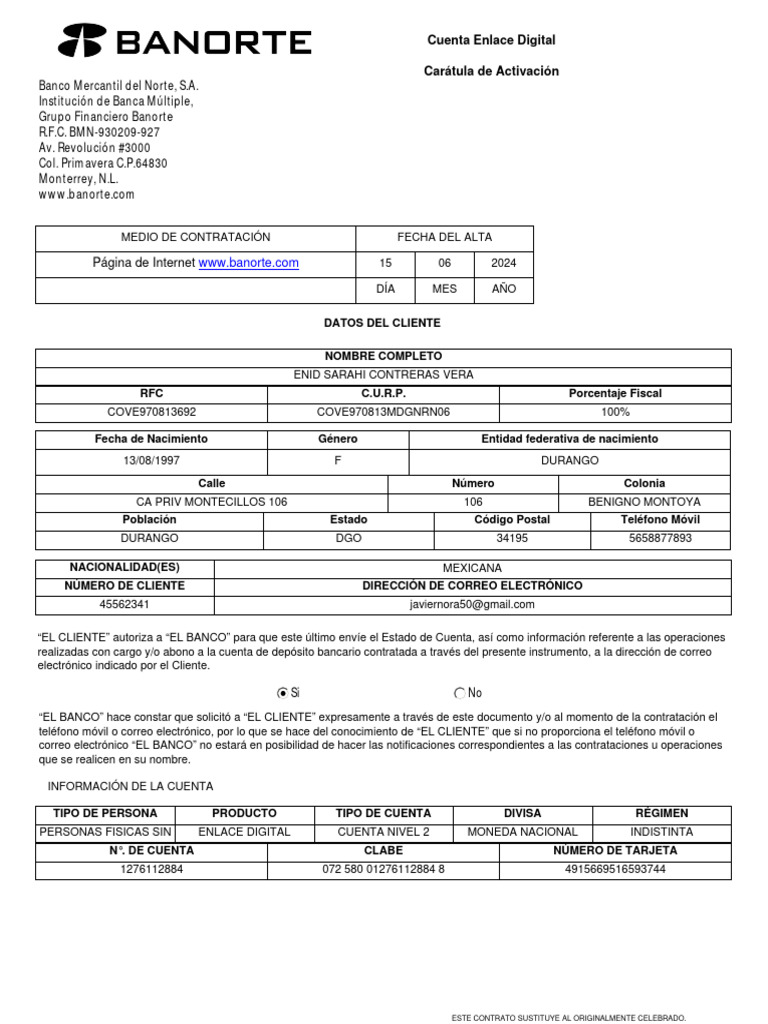 Caratula de Activacion | PDF | Bancos | Bancario
