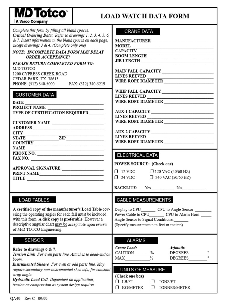 Formato Inf Sist Peso GruasCrane - Loadwtch - Form | PDF | Wire | Crane ...