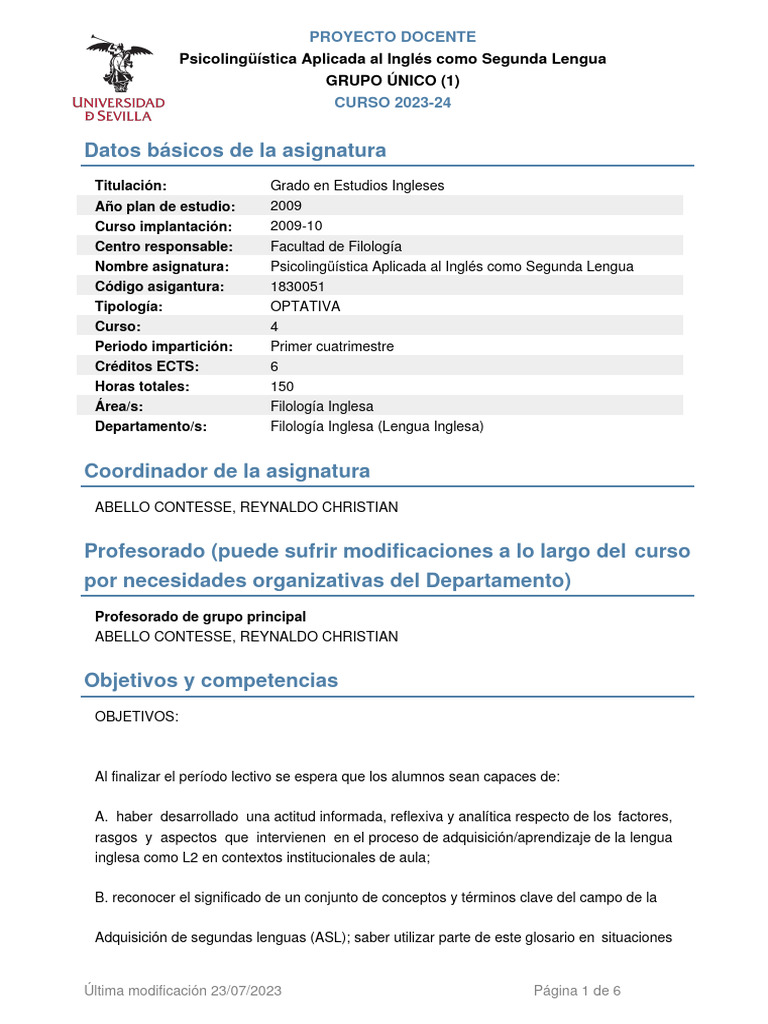 Proyecto 1830051 2023-24 1 | PDF | Evaluación | Segundo lenguaje