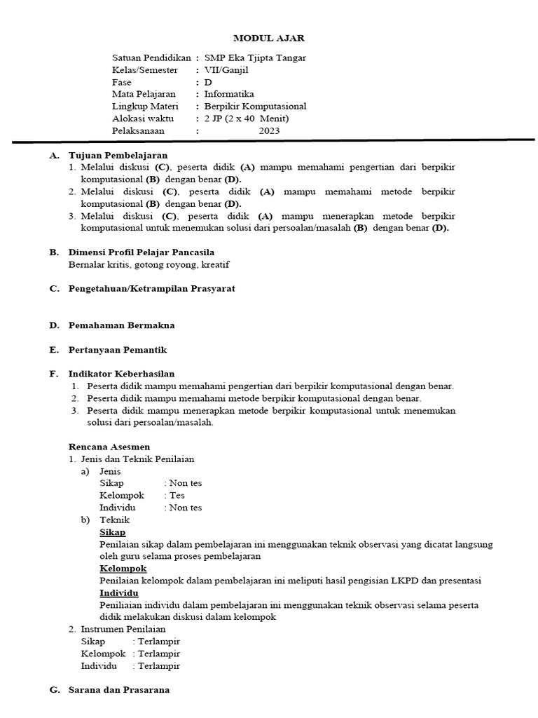 2324 - Modul Ajar Informatika - BK - Refisi | PDF