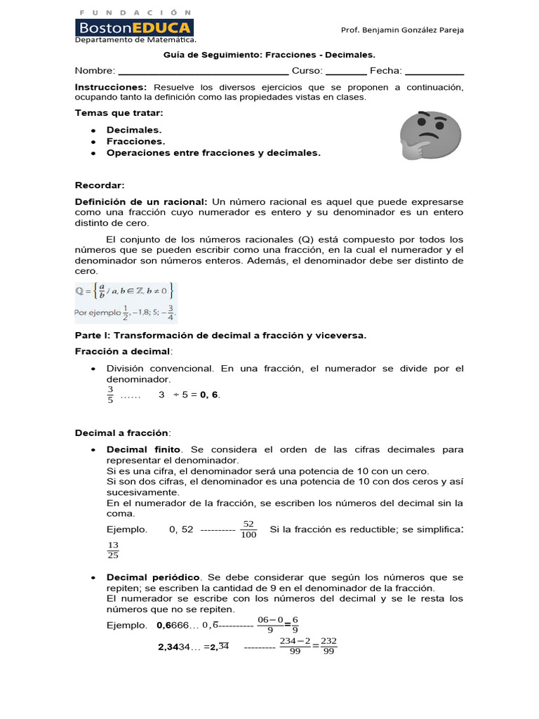 Guía Decimales - Fracciones | PDF | División (Matemáticas) | Número ...