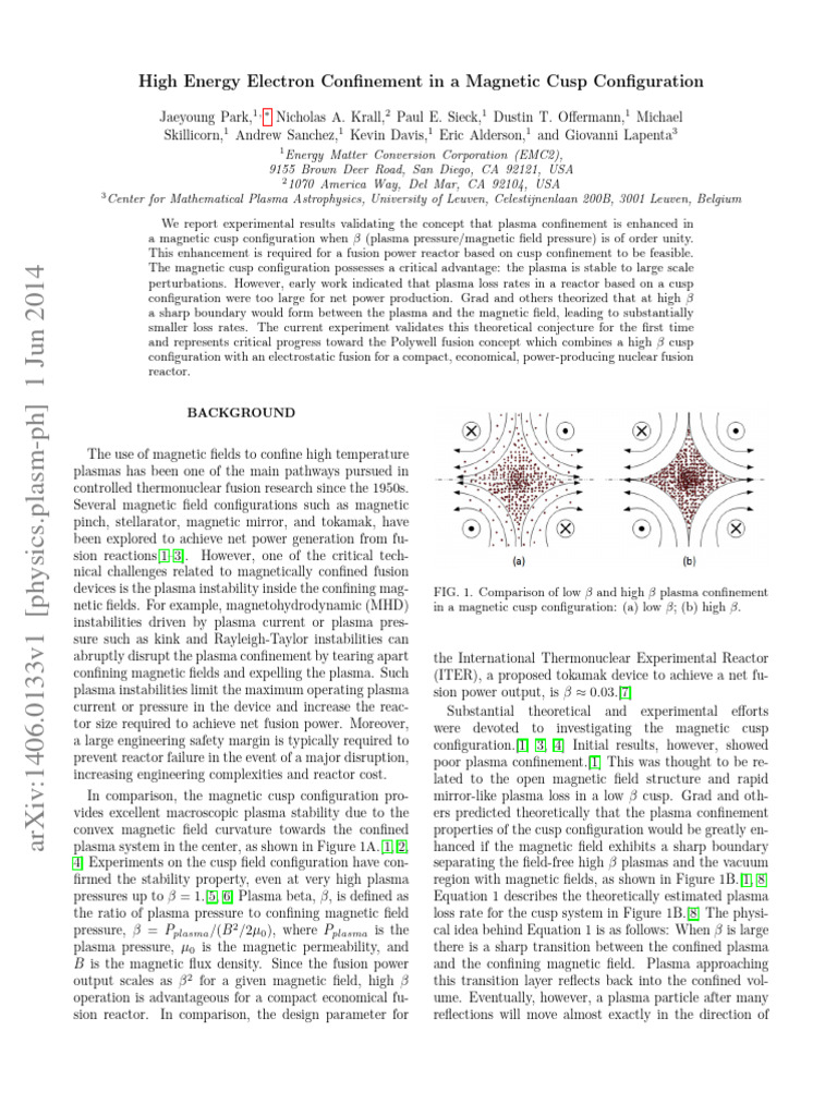 High Energy Electron confinement in a Magnetic cusp configuration | PDF ...