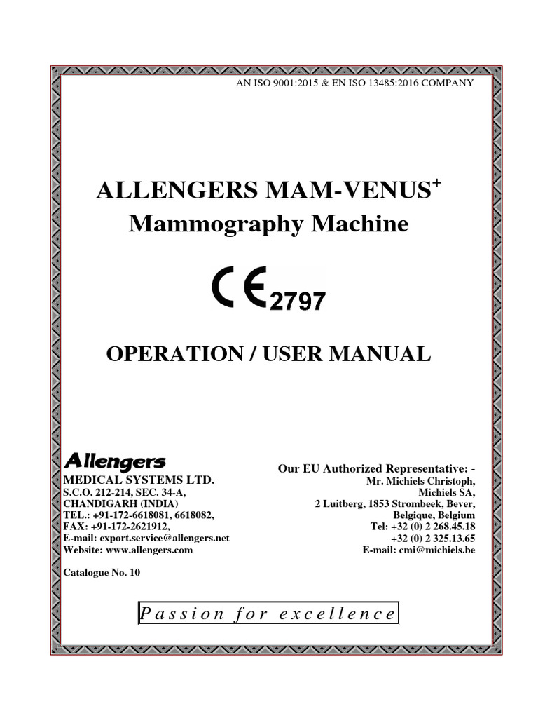 Allengers Venus+ Mammography Manual | PDF | Radiography | X Ray