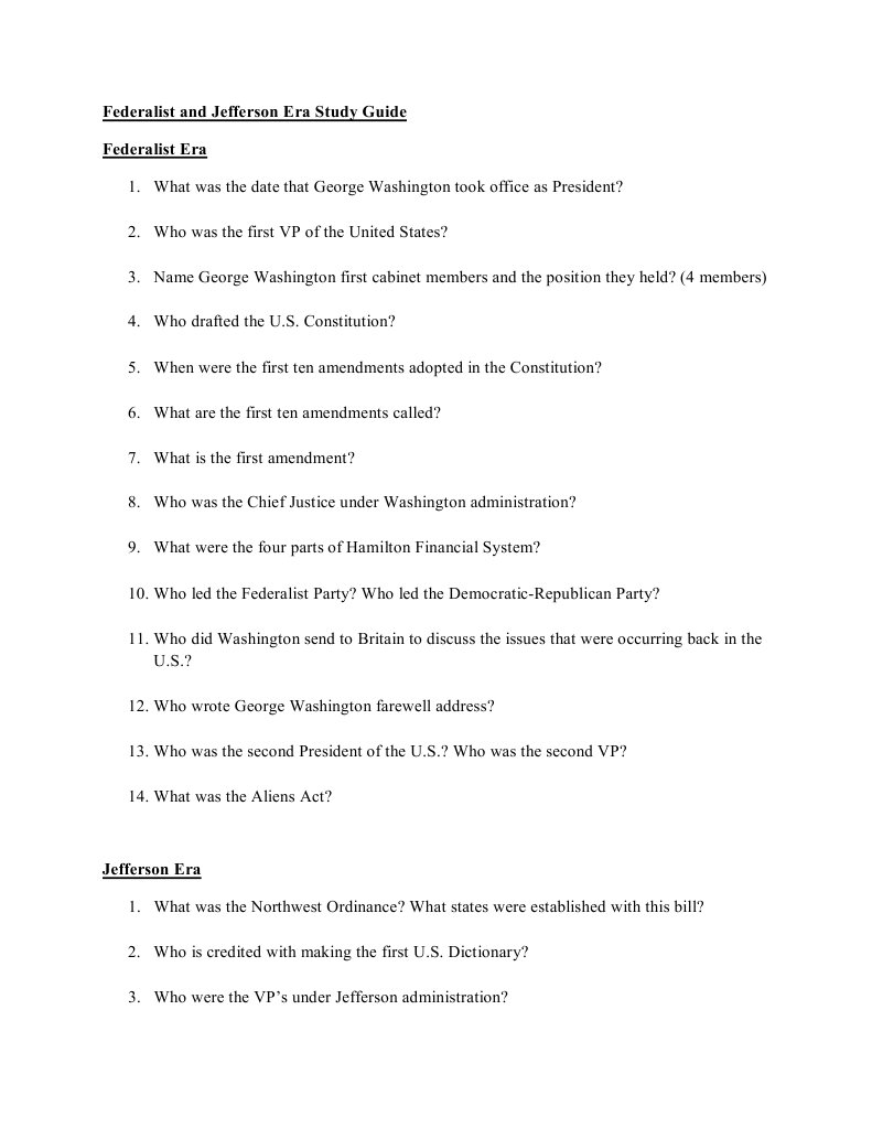 Early Republic Unit Guide Packet | PDF | Federalist Party | Politics Of ...